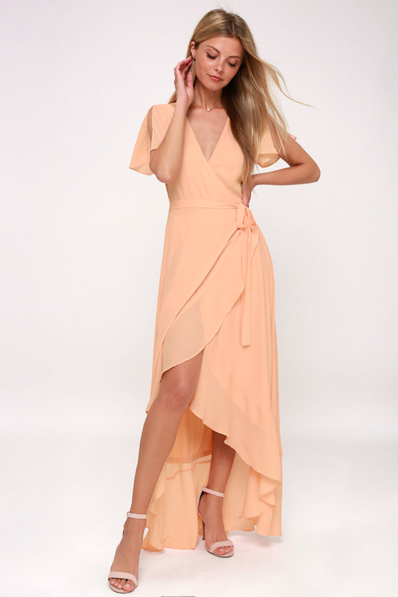Lovely Blush Maxi Dress Wrap Dress Short Sleeve Dress Lulus