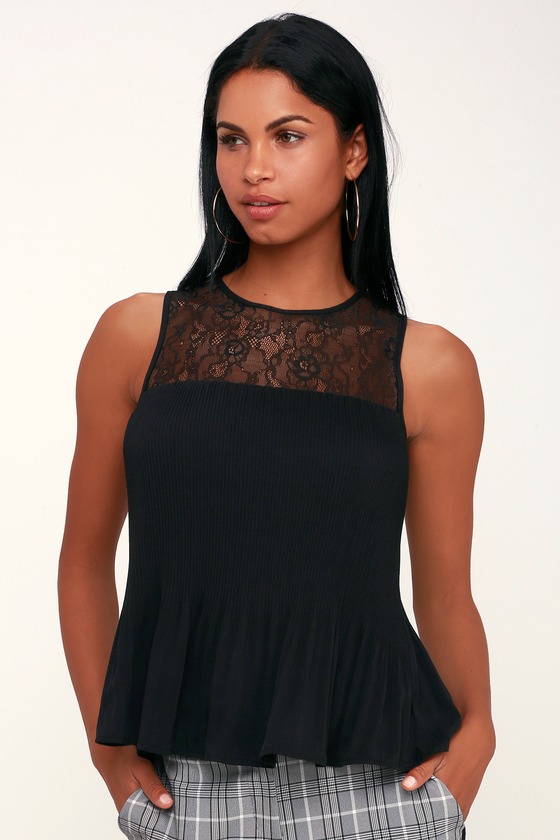 Chic Black Peplum Top Black Pleated Top Black Lace Peplum Top Lulus