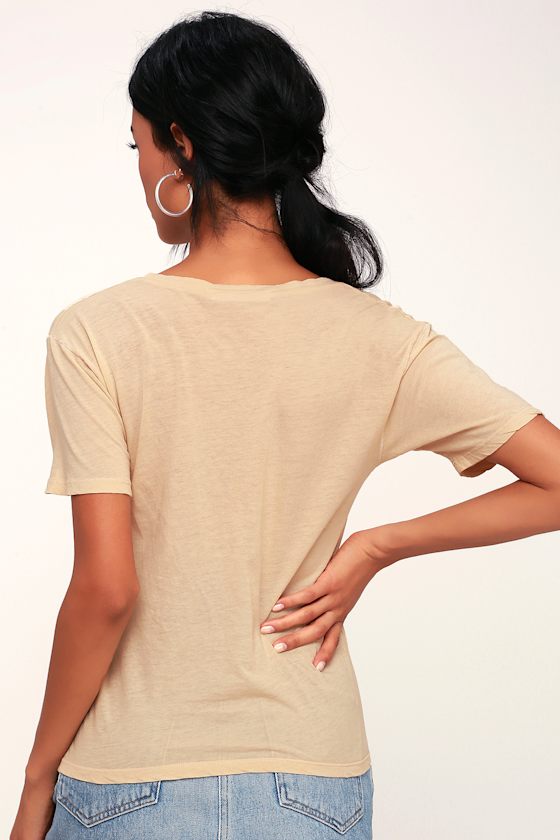 Project Social T The Softest - Beige Tee - V-Neck Tee - T-Shirt - Lulus
