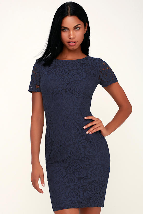 Chic Navy Blue Dress - Blue Lace Dress - Blue Sheath Dress - Lulus