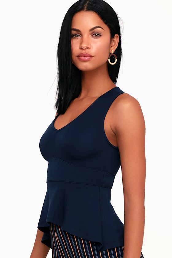 Cute Blue Top - Peplum Top - Sleeveless Top - Knit Office Top - Lulus