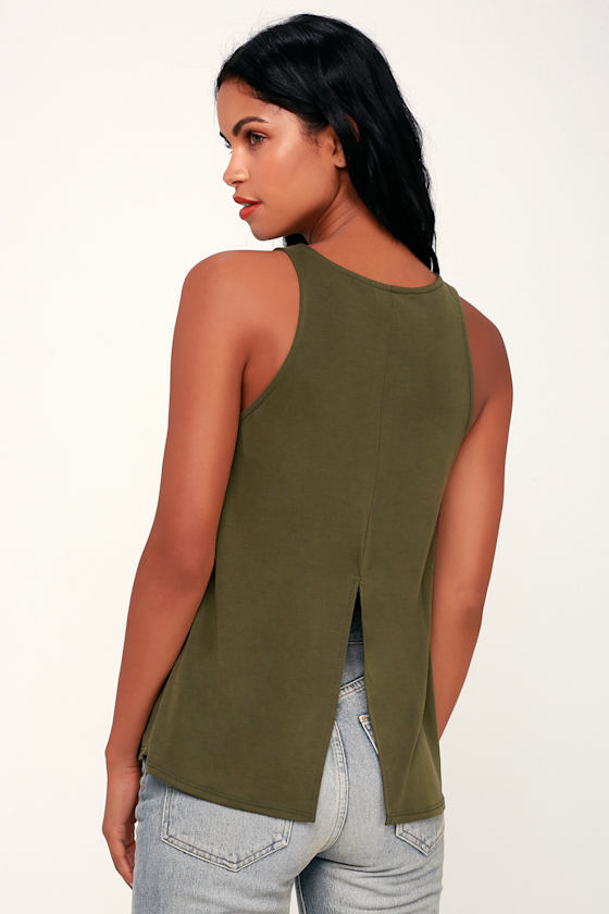 Cute Olive Green Tank Top - Knit Tank Top - Wide-Cut Tank - Lulus