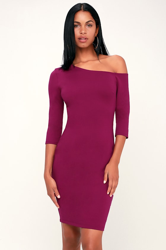 Cute Magenta Dress - Bodycon Dress - Off-the-Shoulder Dress - Lulus