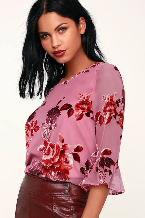Cute Floral Top - Mauve Top - Burnout Velvet Top - Office Top - Lulus