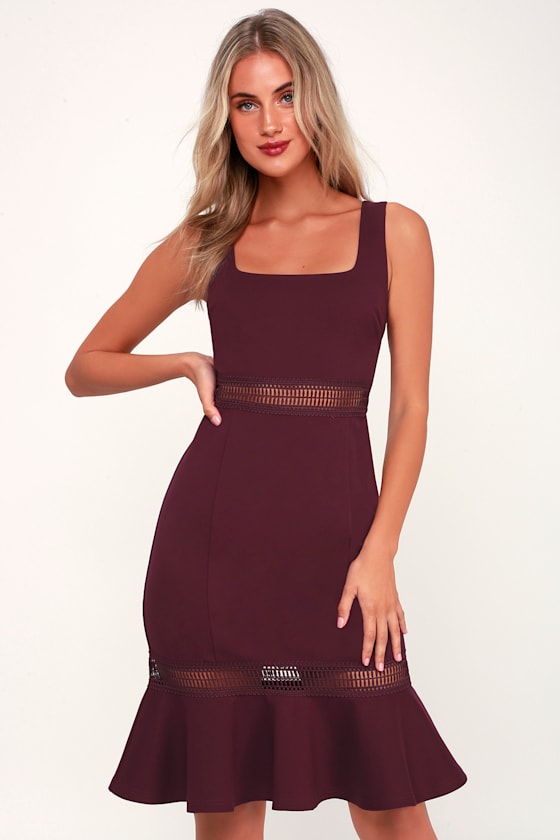 Cute Plum Purple Dress - Bodycon Dress - Crochet Trim Midi Dress - Lulus