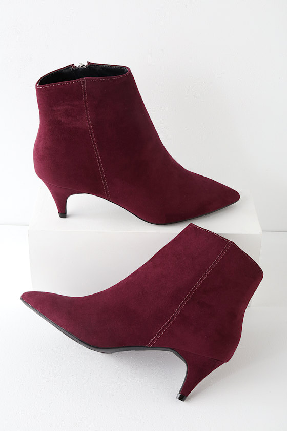 Cute Wine Suede Booties - Ankle Booties - Kitten Heel Booties - Lulus