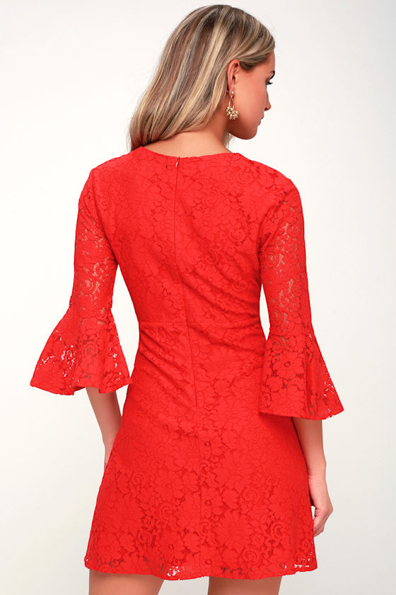 Cute Red Dress - Lace Dress - Flounce Dress - Red Party Dress - Lulus