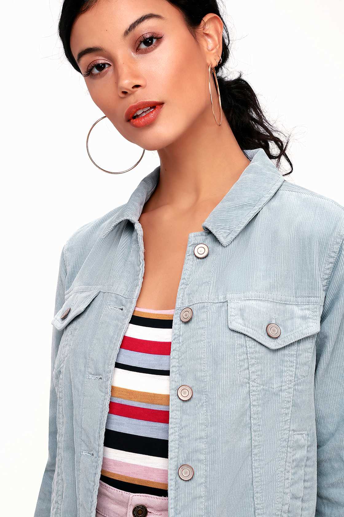 Cute Light Blue Jacket - Blue Cord Jacket - Corduroy Jacket - Lulus