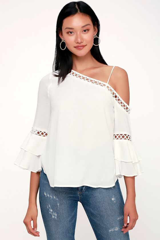 Cool White Top - Embroidered Top - One-Shoulder Top - Fun Top - Lulus