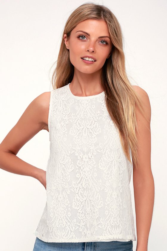 Lovely White Lace Top - Slightly Sheer Top - Sleeveless Top - Lulus