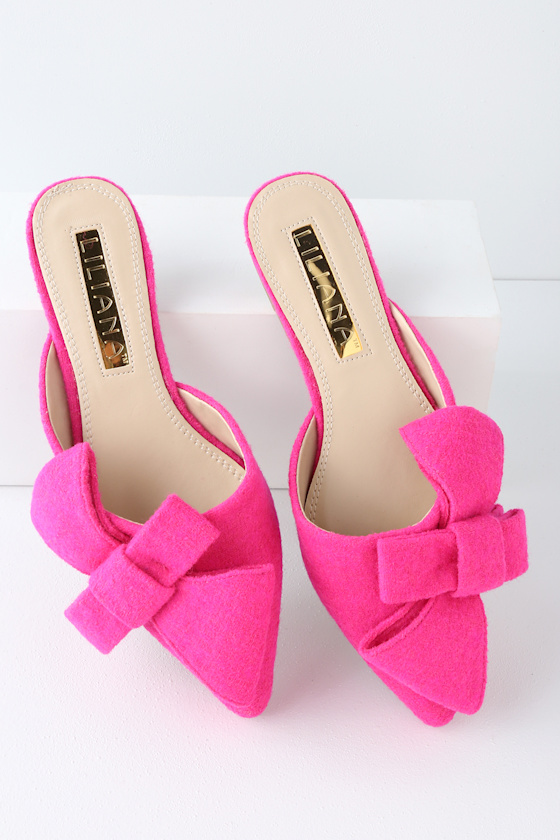 Cute Fuchsia Flats - Black Felt Mules - Pointed Toe Mules - Lulus