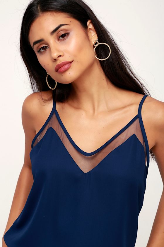 Cute Navy Blue Tank Top - Navy Blue Mesh Cami - Mesh Tank Top - Lulus