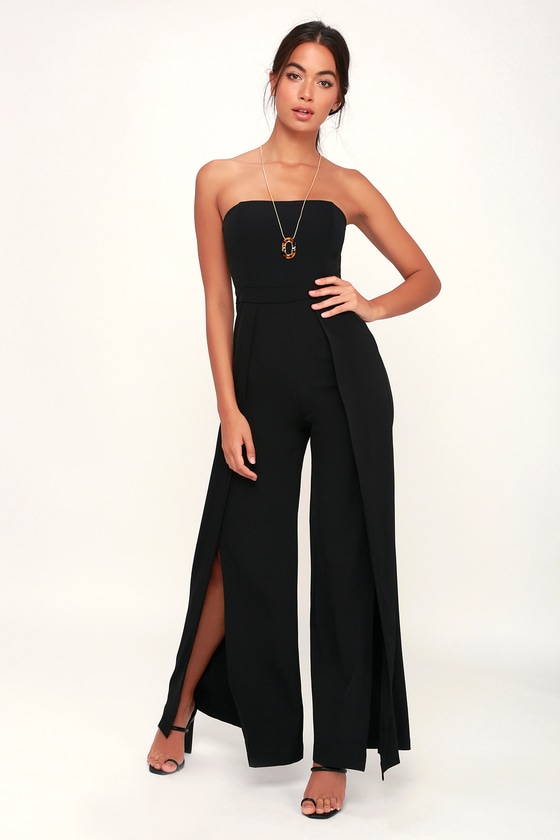 Chic Black Jumpsuit Strapless Jumpsuit Wide Leg Jumpsuit Lulus