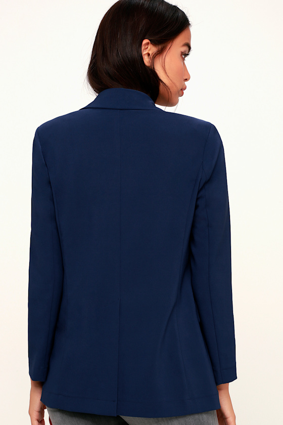 Chic Navy Blue Blazer - Stretch Knit Blazer - Structured Blazer - Lulus