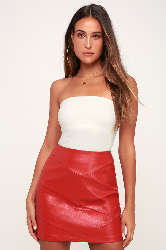 Minkpink Baddie Red Vegan Leather Mini Skirt Red Mini Skirt Lulus