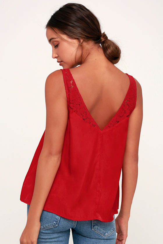Sexy Red Top - Lace Tank Top - Red Satin Top - Satin Tank Top - Lulus