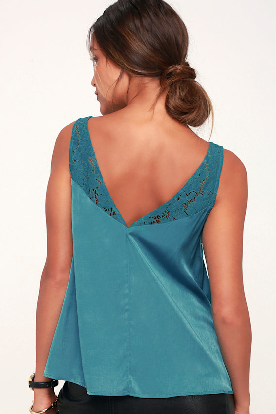 Sexy Teal Top - Lace Tank Top - Teal Satin Top - Satin Tank Top - Lulus