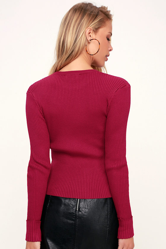 Cute Fuchsia Sweater - Ribbed Sweater Top - Long Sleeve Sweater - Lulus
