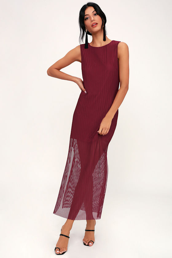 Sexy Burgundy Mesh Dress - Sleeveless Dress - Mesh Midi Dress - Lulus