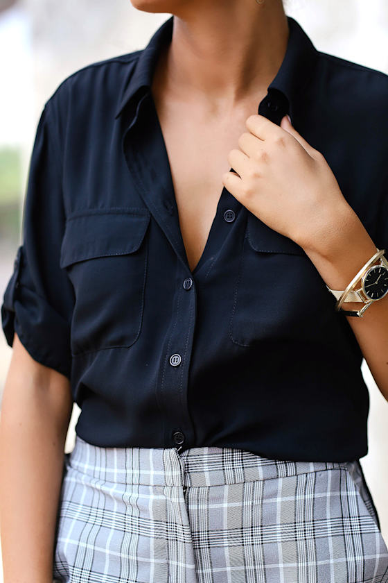 Cute Black Top - Button-Up Top - Short Sleeve Top - Lulus