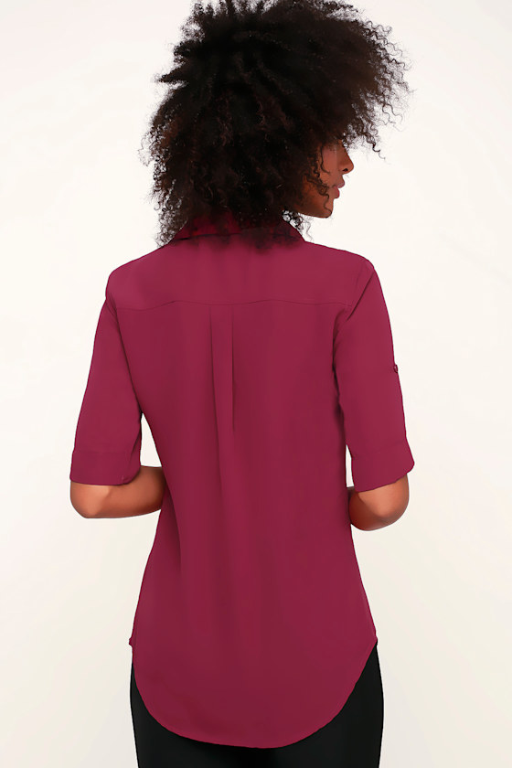 Cute Berry Red Top - Button-Up Top - Short Sleeve Top - Lulus