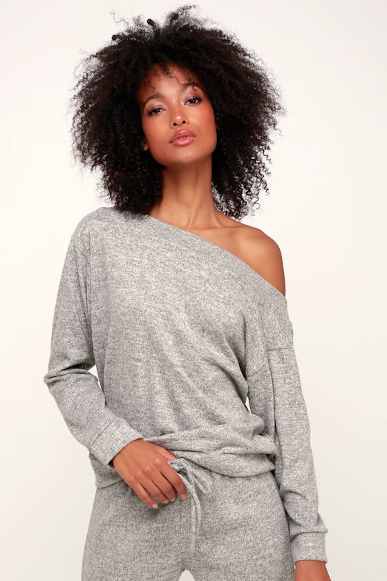 Cute Grey Sweater - Off-the-Shoulder Sweater - Asymmetrical Top - Lulus