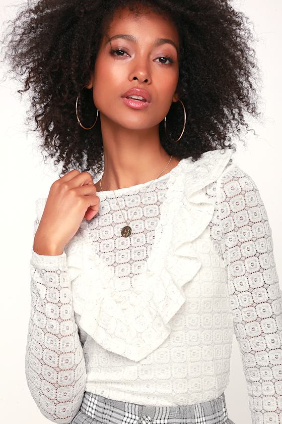 The Fifth Label Symbol - White Lace Top - Long Sleeve Top - Top - Lulus