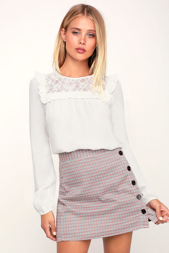 Lovely White Top - Lace Top - Ruffled Top - Long Sleeve Top - Top - Lulus