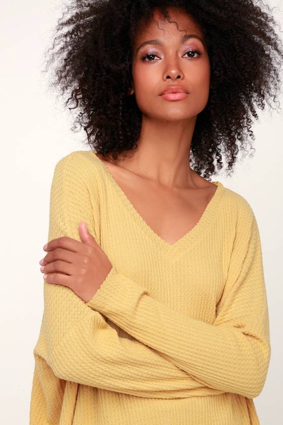 Cute Light Yellow Top - Waffle Knit Top - Long Sleeve Top - Lulus