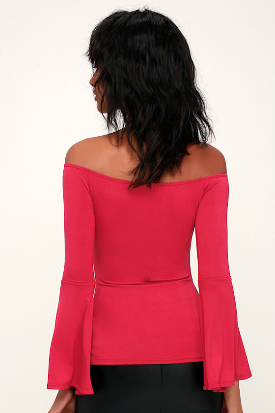 Chic Berry Red Top - Red Long Sleeve Top - Off-the-Shoulder Top