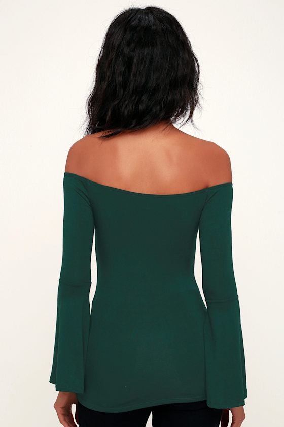 Chic Hunter Green Top - Long Sleeve Top - Off-the-Shoulder Top - Lulus