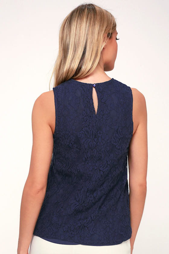 Lovely Blue Lace Top - Slightly Sheer Top - Sleeveless Top - Lulus