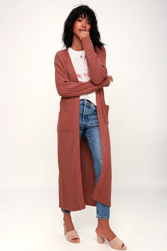 Cute Rusty Rose Cardigan - Maxi Cardigan - Cardigan Sweater - Lulus