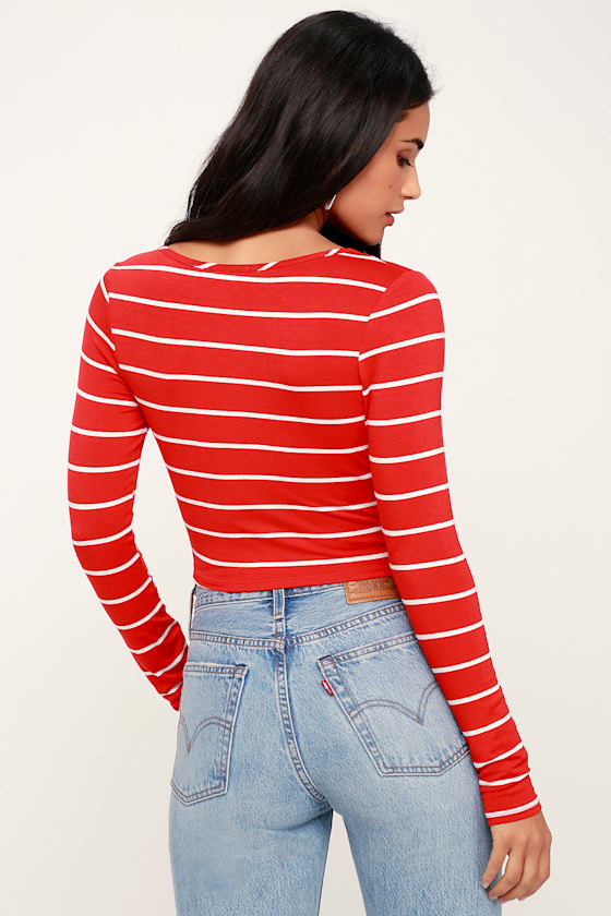 Cute Red Top - Crop Top - Striped Top - Long Sleeve Crop Top - Lulus