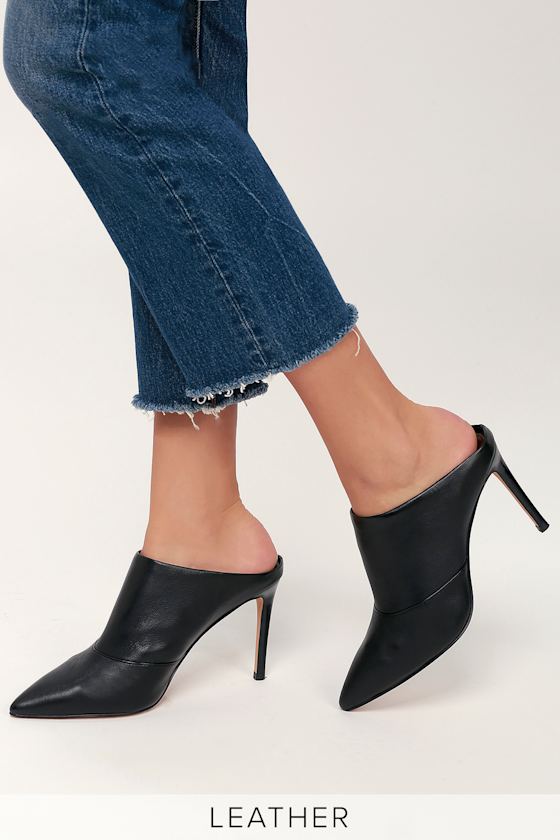 Dolce Vita Cinda - Black Leather Mules - Black High Heel Mules - Lulus