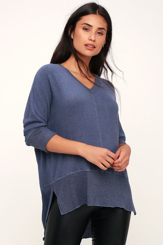 Olive + Oak Fiona - Washed Navy Blue Top - Dolman Sleeve Sweater - Lulus