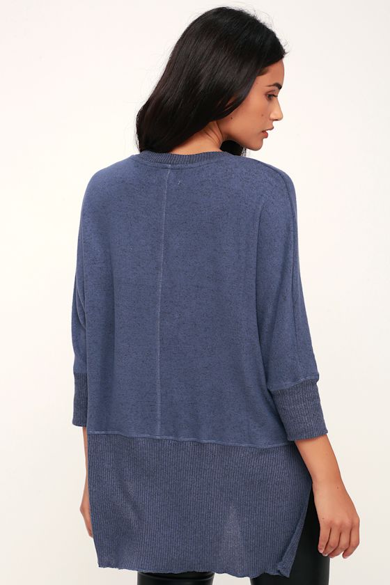 Olive + Oak Fiona - Washed Navy Blue Top - Dolman Sleeve Sweater - Lulus