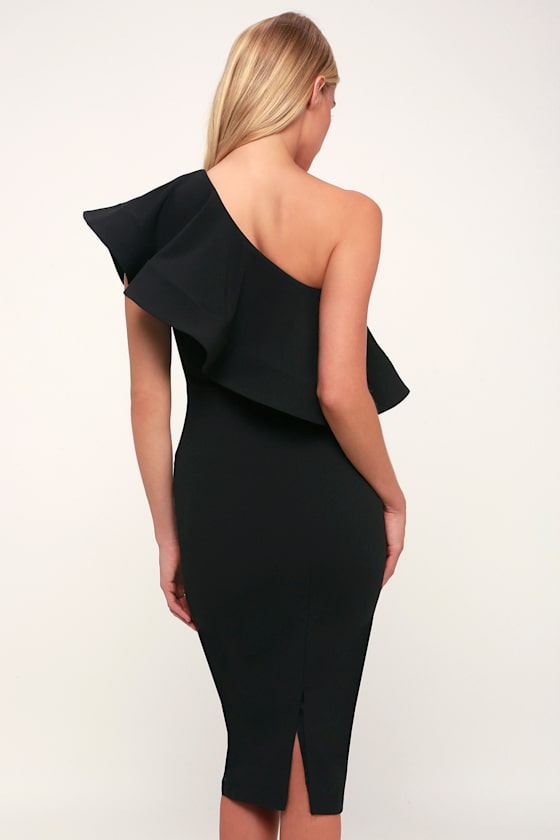 Chic Black Dress - One-Shoulder Dress - Bodycon Dress - Cute Midi - Lulus