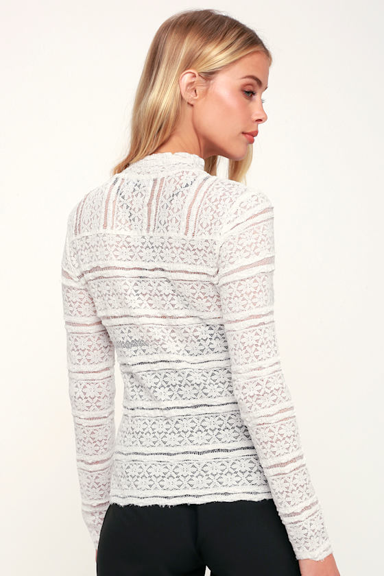 Sheer White Top - Lace Top - Long Sleeve Top - Mock Neck Top - Lulus