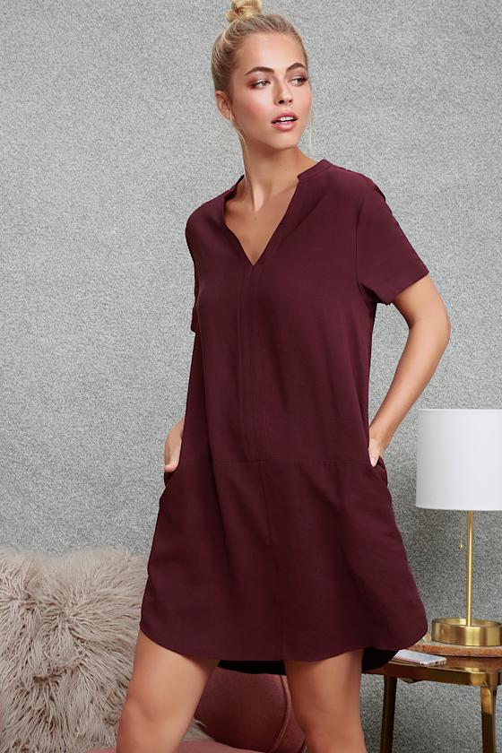 Cute Plum Purple Shift Dress - Short Sleeve Dress - Shift Dress - Lulus