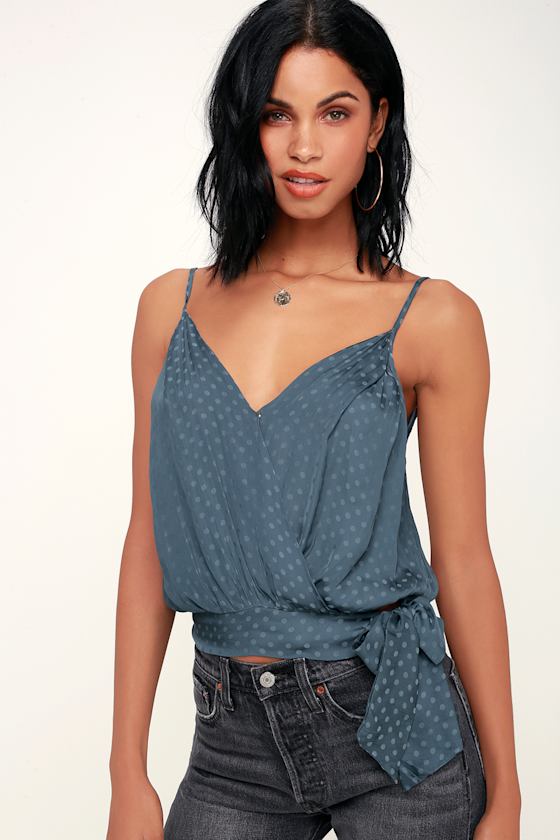 Honey Punch Polka Dot Top - Slate Blue Top - Wrap Top - Blue Top - Lulus
