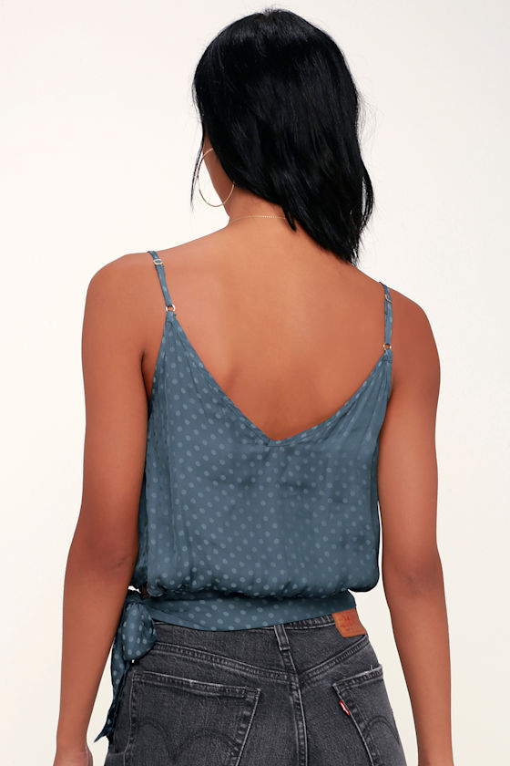 Honey Punch Polka Dot Top - Slate Blue Top - Wrap Top - Blue Top