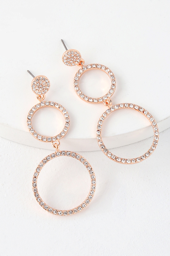 Lovely Rose Gold Earrings - Rhinestone Earrings - Circle Earrings - Lulus