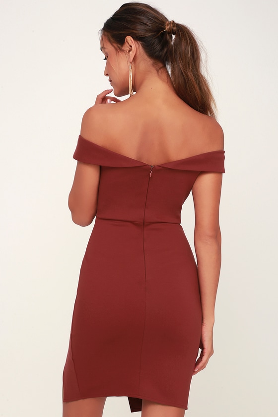Sexy Wine Red Dress Off The Shoulder Dress Ots Bodycon Dress Lulus