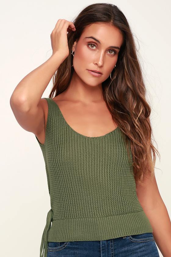 Cute Olive Green Top - Tank Top - Wrap Top - Knit Tank Top - Top - Lulus