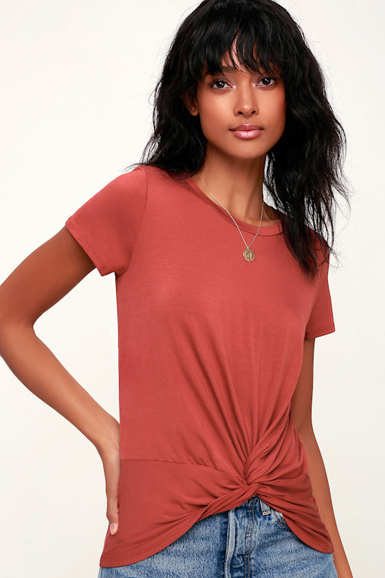 Cute Rust Orange Tee - Rust Knotted Tee - Basic Tee - Twisted Tee - Lulus