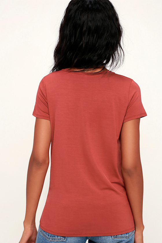 Cute Rust Orange Tee - Rust Knotted Tee - Basic Tee - Twisted Tee - Lulus