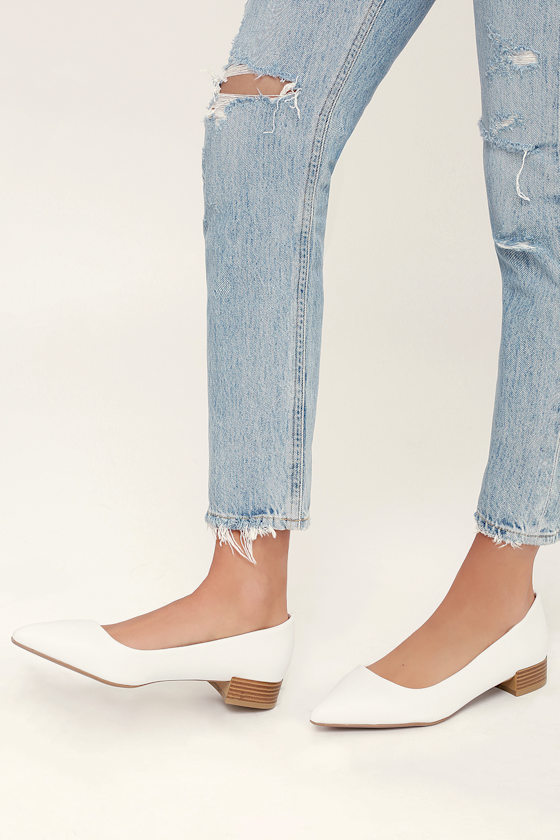 Chic White Low Heels - Low Pointed-Toe Heels - Vegan Leather - Lulus