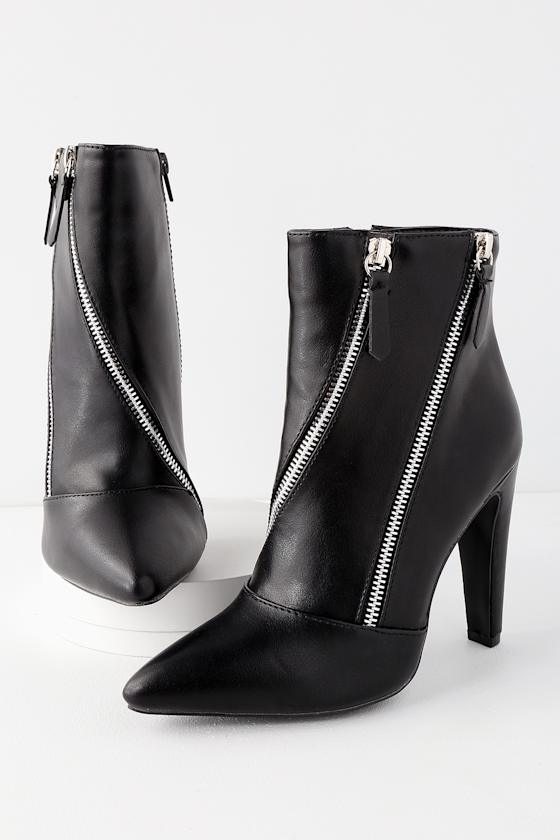 Sleek Black Boots - Mid-Calf Booties - Zipper Booties - High Heel - Lulus