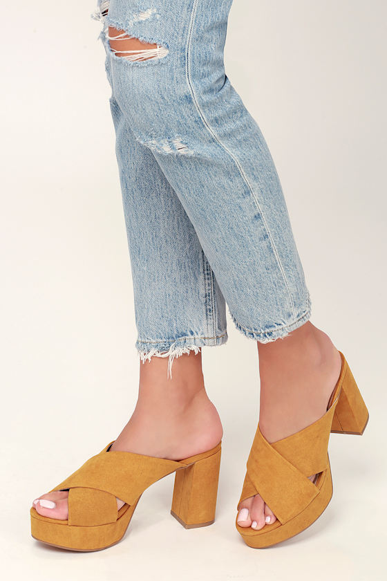 Chinese Laundry Teagan - Yellow Suede Mules - Platform Mules - Lulus